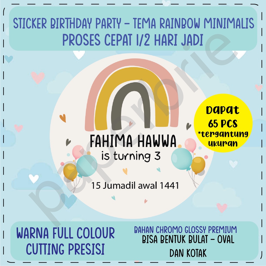 Jual Label Stiker Rainbow Minimalis - Sticker Ulang Tahun Anak, Hampers ...