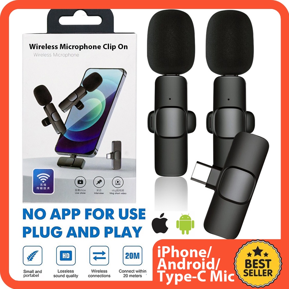 Jual Mic Clip On Wireless Type C 2.4G Plug and Play Dual Mic for Iphone ...
