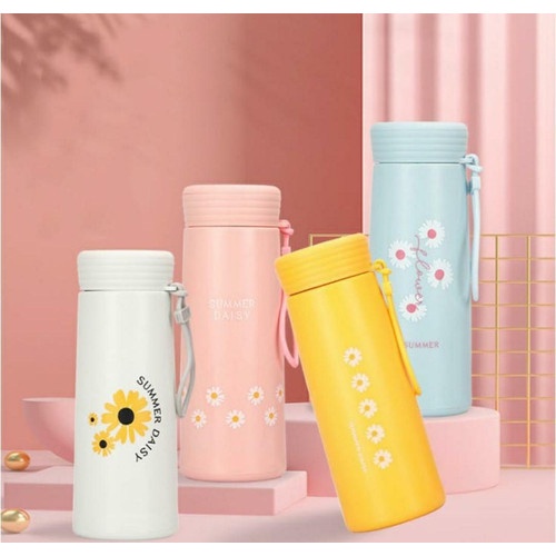 Jual [ DAISY - FLOWER ] BOTOL MINUM KACA MOTIF DAISY/ FRESH GLASS ...