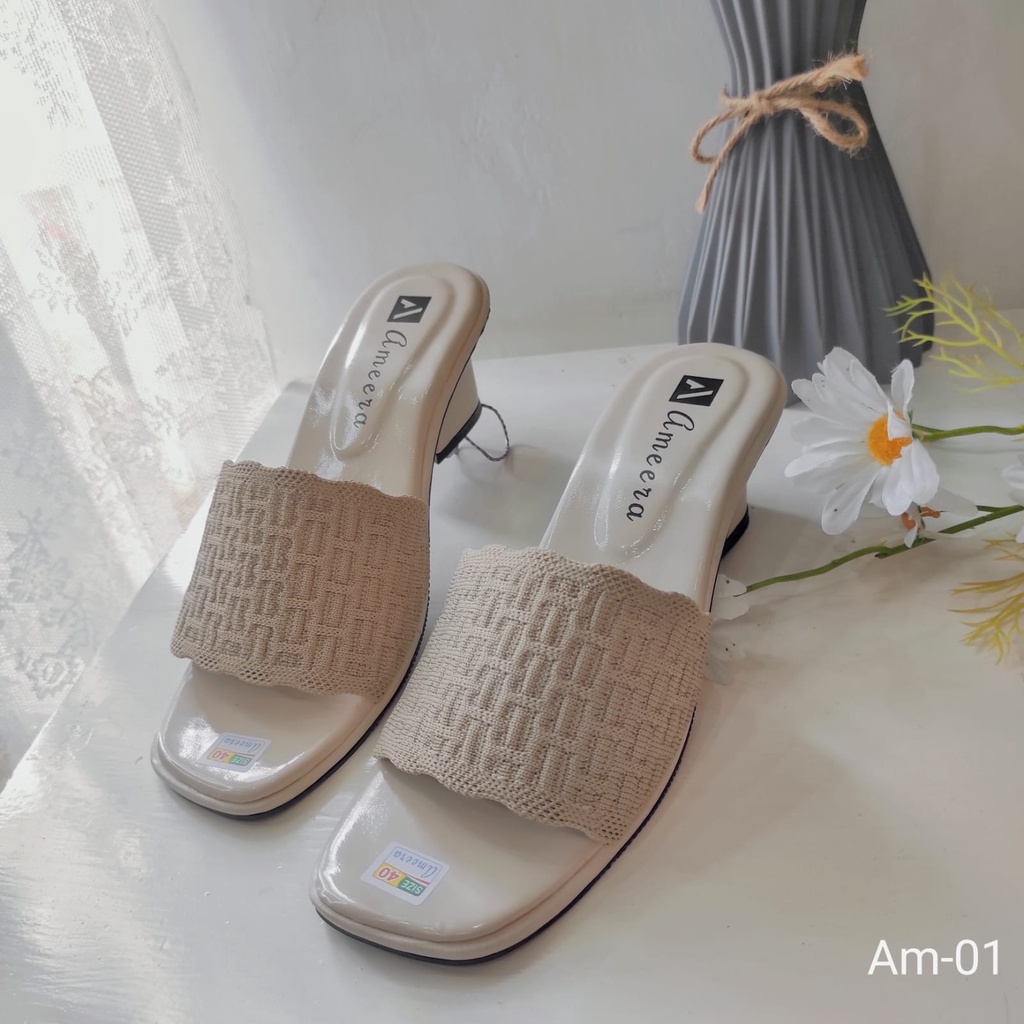 Jual Sandal Wanita Selop Rajut Heels Terbaru Hak Tahu 5cm Kekinian ...