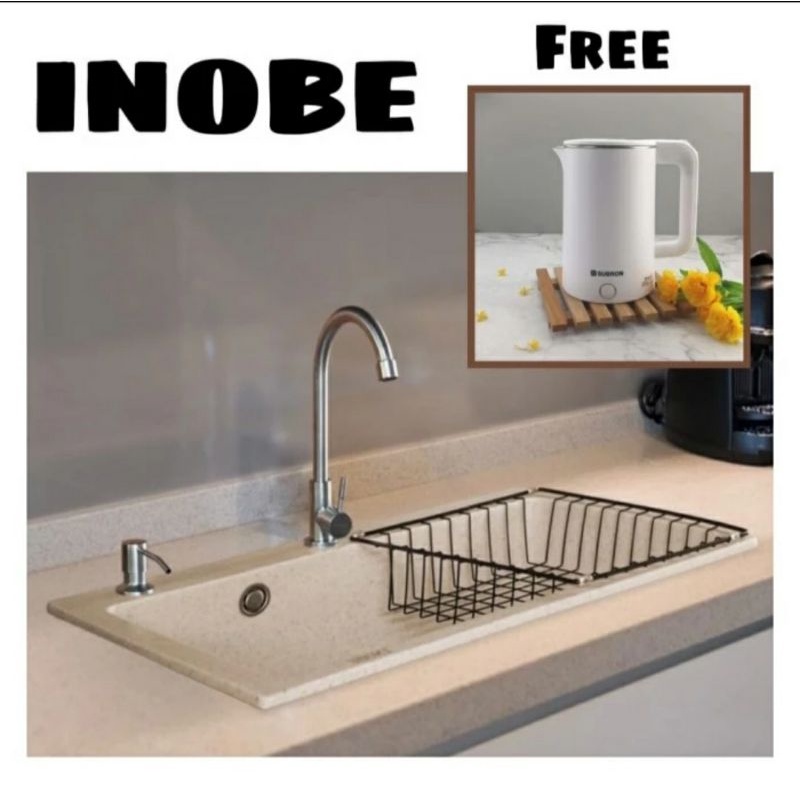 Jual kitchen sink inobe silgranite 6045 champagne komplit set | Shopee ...