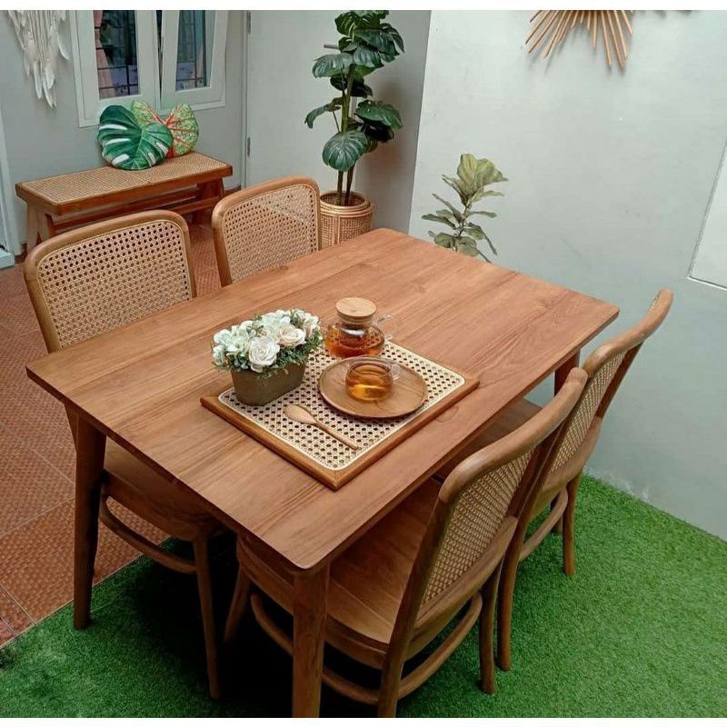 Jual SET MEJA MAKAN MIX ROTAN KAYU JATI MEUBEL JEPARA | Shopee Indonesia