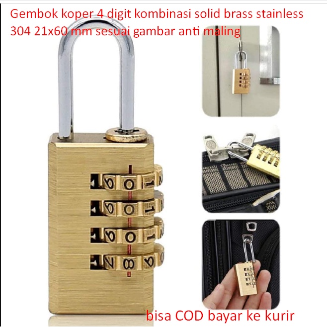 Jual Gembok koper 4 digit kombinasi solid brass stainless 304 21x60 mm ...