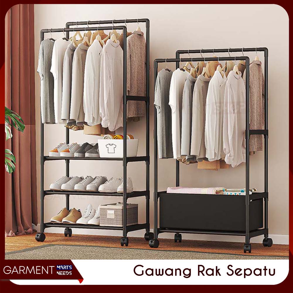 Jual WANG8 - Rak Gantungan Baju Celana Sepatu Stand Hanger Dengan Roda ...