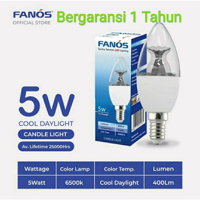 Jual Lampu Candle LED Fanos 5W 5Watt 5 W 5 Watt / Lampu lilin / Lampu tidur / Lampu Hias Fitting ...