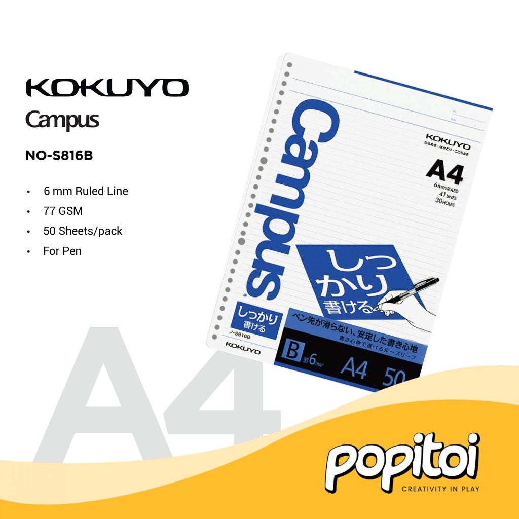 Jual KOKUYO Campus Paper Loose Leaf Refill A4 Kertas Isi Ulang Binder Buku Notebook | Shopee ...