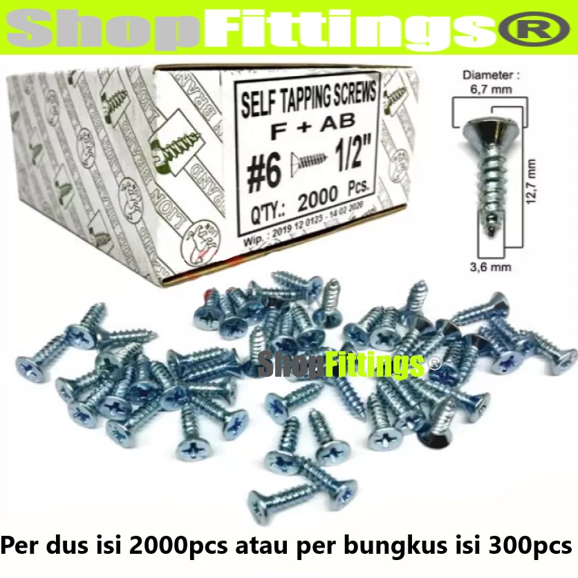 Jual Moon Lion Self Tapping Screw Flat Head Sekrup Skrup F + AB Kepala Rata | Shopee Indonesia