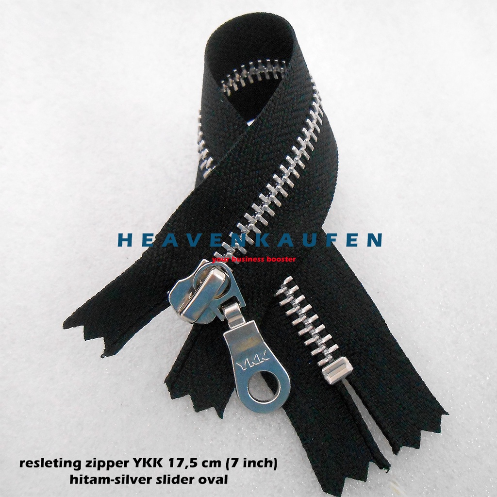 Jual Resleting Zipper YKK 17,5 cm Atau 7 inch Type Gigi Besi Set Close-End Warna Hitam Silver ...