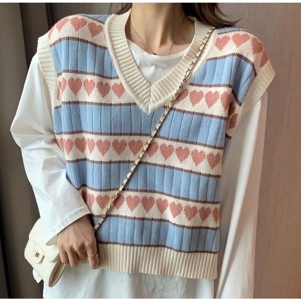 Jual Rompi Rajut Wanita Lovely V-neck Motif Love Premium | Shopee Indonesia