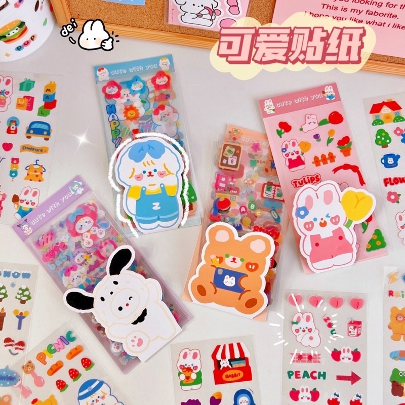 Jual 1 set isi 10 lembar stiker karakter murah lucu bear bunny dog cute ...