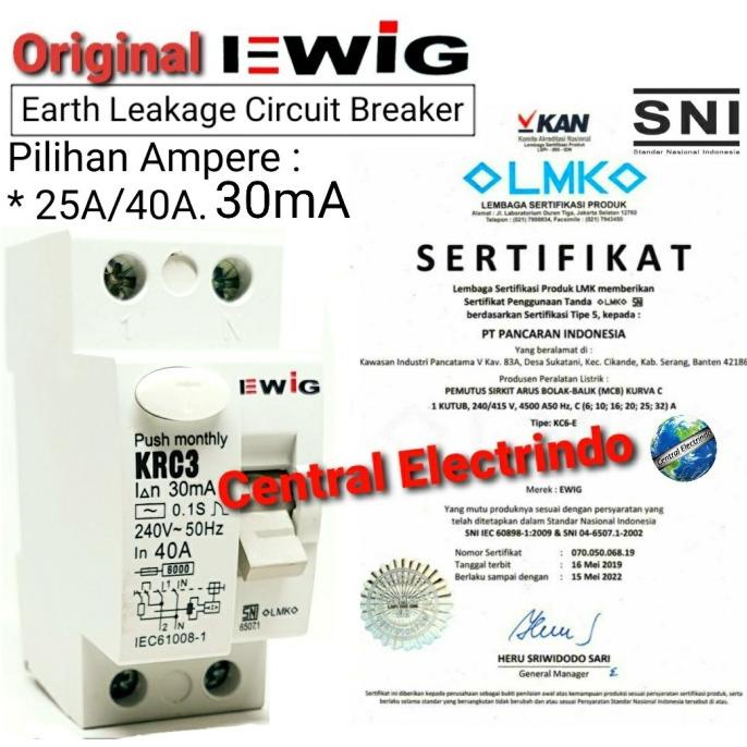 Jual ELCB/RCCB EWIG KRC3 2P 25A/40A 30mA SNI. | Shopee Indonesia