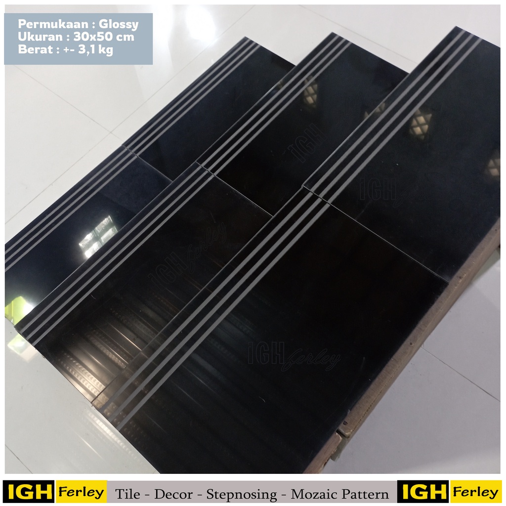Jual Stepnosing Granit 30x50 Hitam Polos Glossy Lantai Tangga Anti ...