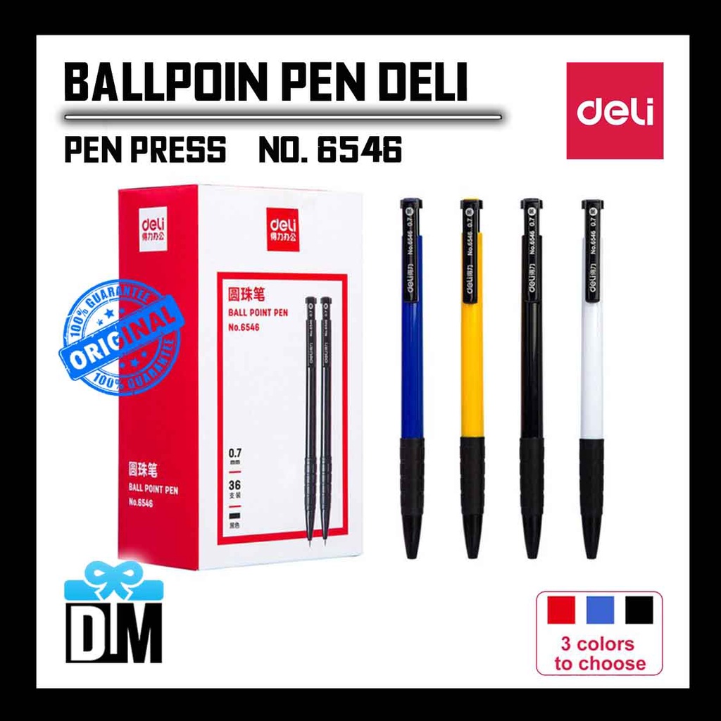 Jual Bolpen Ballpoint Cetik Click 0.7mm Deli Warna Merah Hitam Biru ...