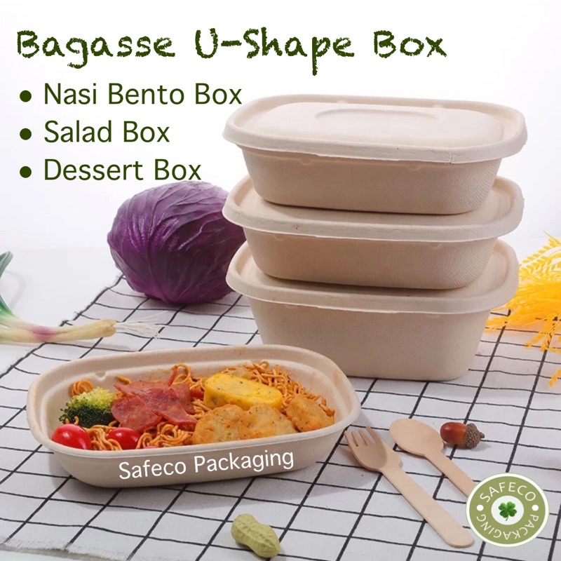 Jual Bagasse Model U-Shape Food Lunch Box Container Food Box Lunchbox ...