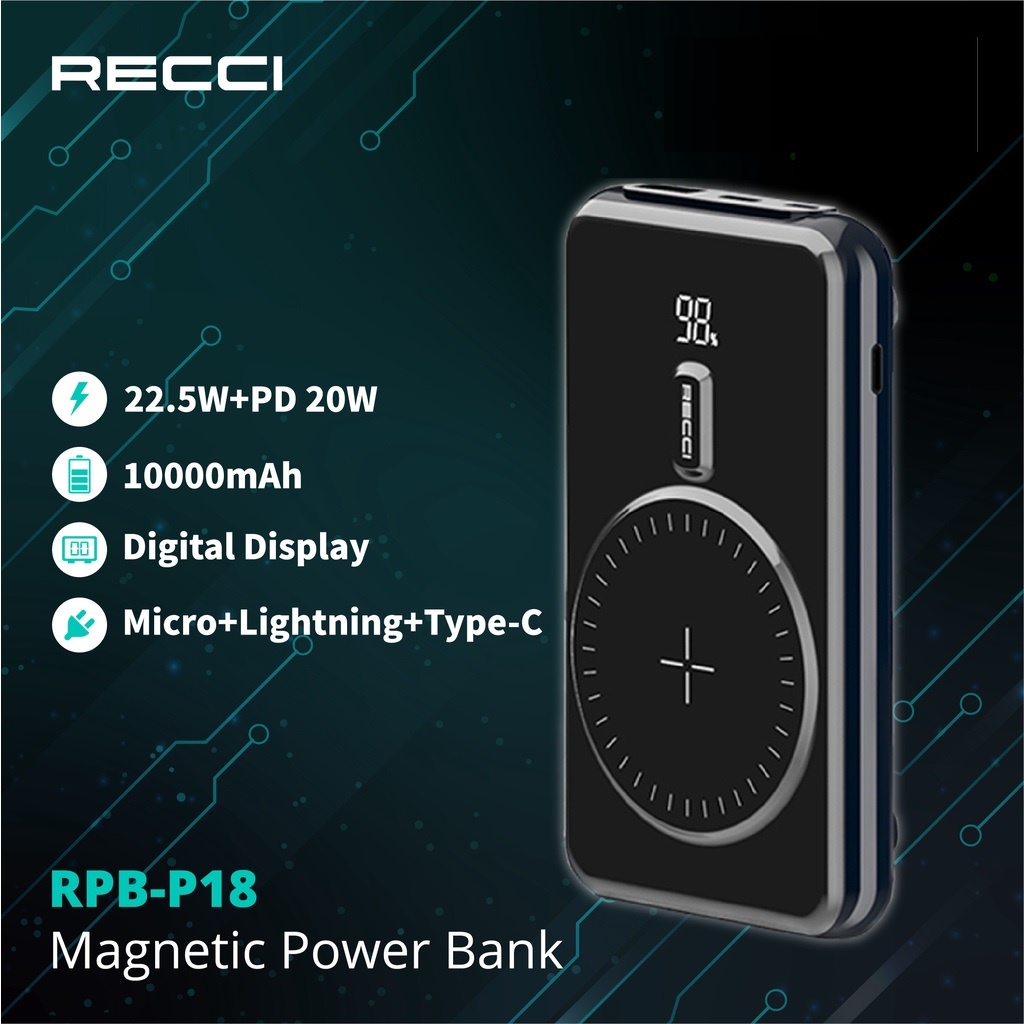 Jual RECCI RPB-P18 10000mAh Powerbank - PD 20W and Wireless Charging 15W - Powerbank Terbaru ...