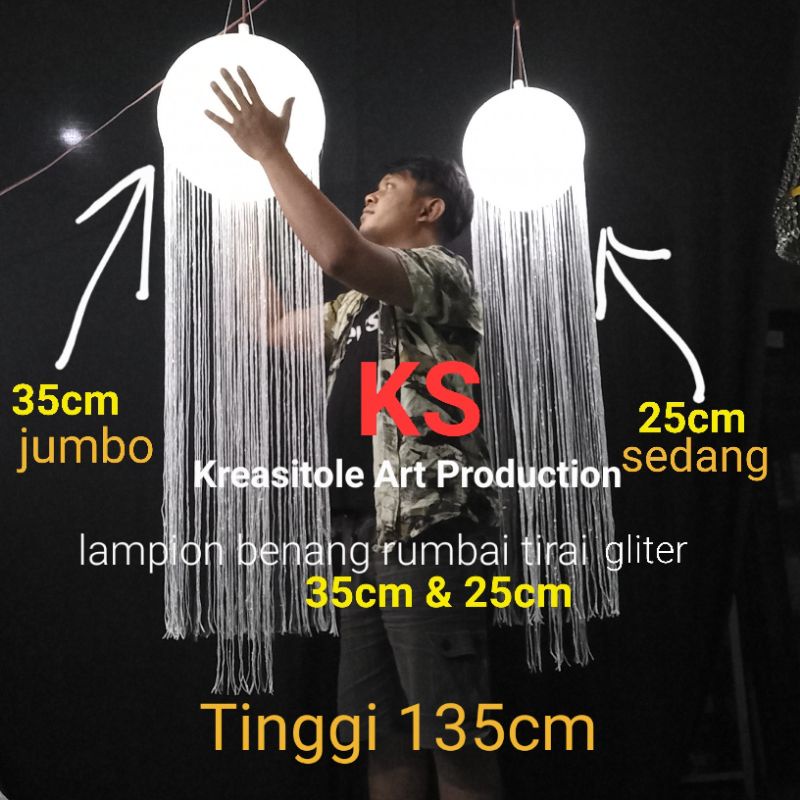 Jual Lampion benang rumbai tirai gliter jumbo 35cm kap lampu gantung ...