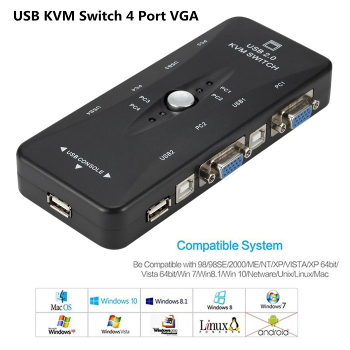 Jual USB 2.0 KVM Switch 4 Port Share Keyboard VGA Mouse PC Switcher ...