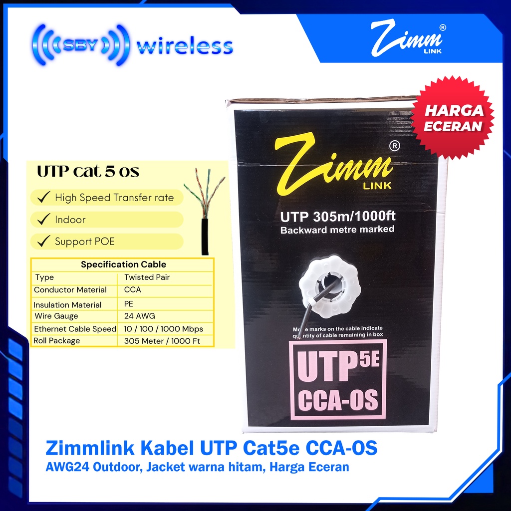 Jual Kabel UTP CAT5e OUTDOOR ZimmLink CCA OS AWG24 Outdoor Zimm Link ...