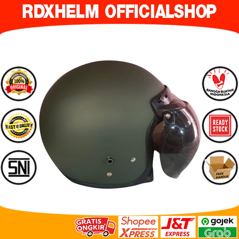 Jual Helm Bogo Retro ANT Clasico Green Army Doff Free kaca helm(SNI ...