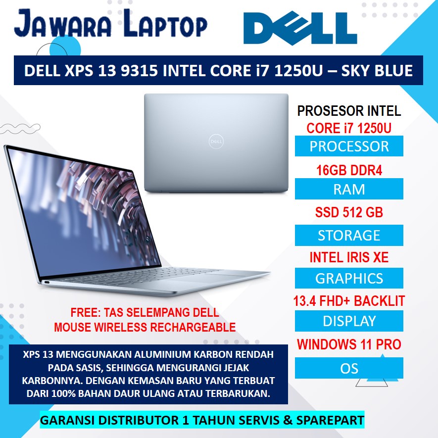 Jual ULTRABOOK SLIM DELL XPS 13 9315 INTEL CORE i7 1250U IRIS XE 13.4 ...