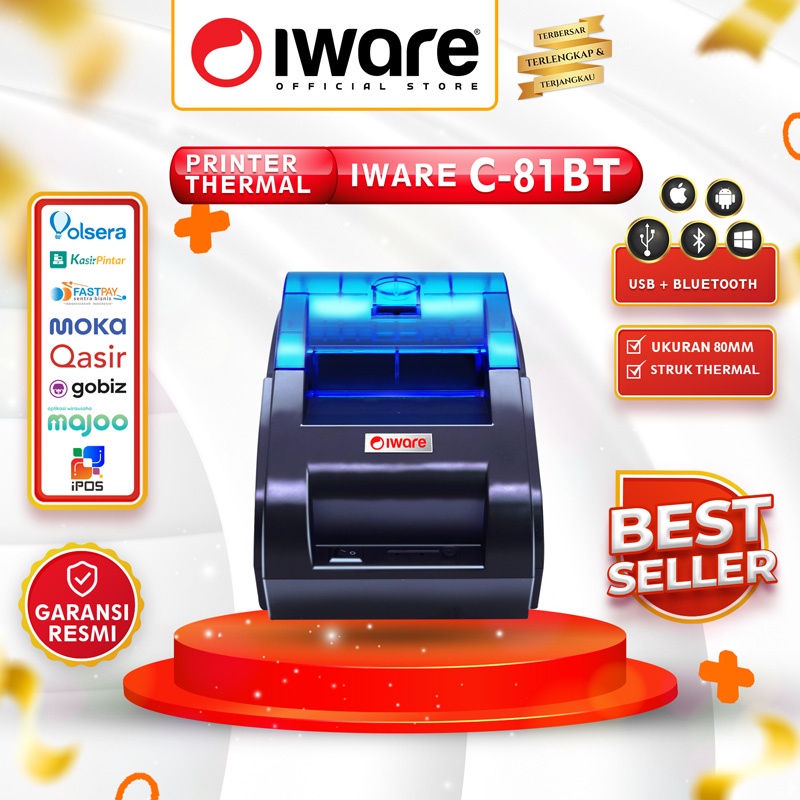 Jual PRINTER STRUK THERMAL BLUETOOTH CETAK KASIR/PPOB IWARE C81BT RJ11 ...