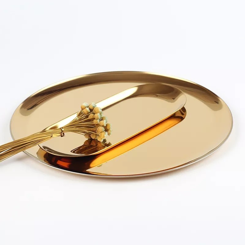 Jual HVN - PIRING EMAS BULAT OVAL GOLD METAL GOLDEN TRAY HIASAN MEJA ...