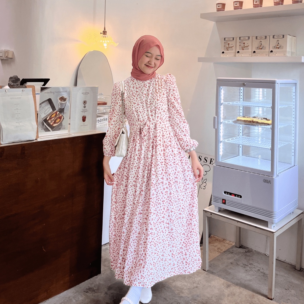 Jual FREYA DRESS | DRESS KOREAN STYLE FLOWERY DRESS MOTIF BUNGA VINTAGE ...