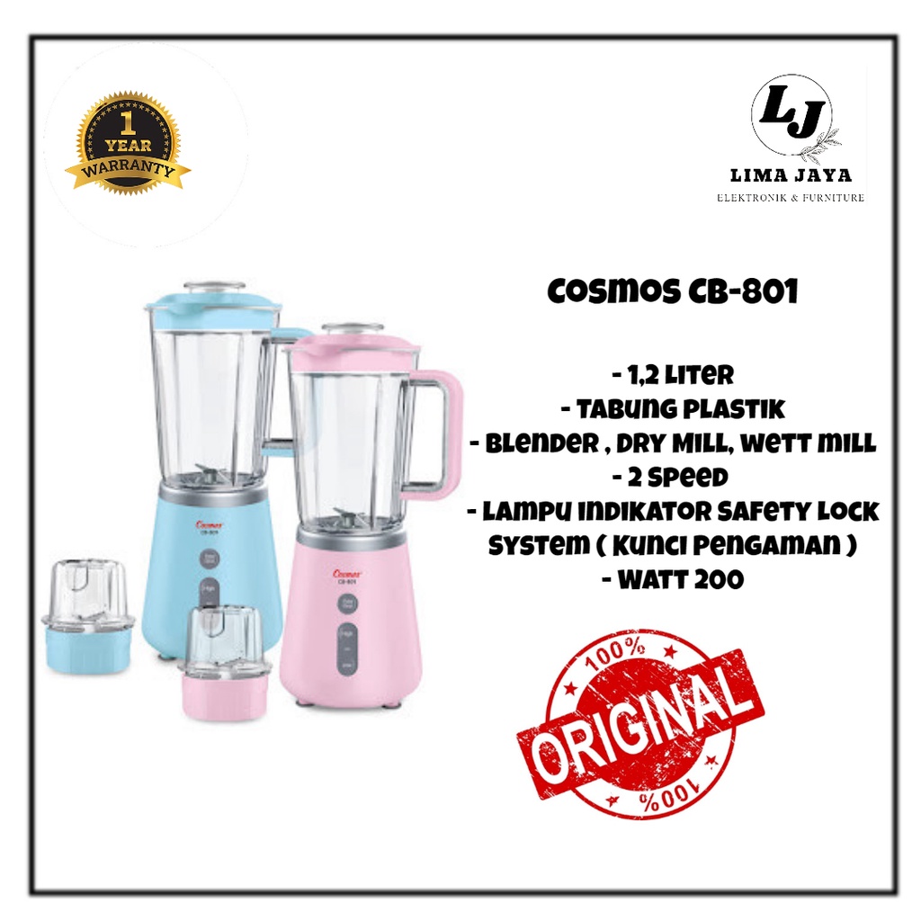 Jual Cosmos Blender Plastik CB-801 3 IN 1 Safety Lock System 1,2 Liter ...