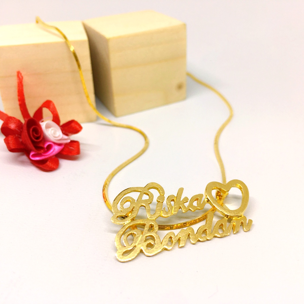 Jual Custom Order Liontin Nama Couple Emas Asli 875 | Shopee Indonesia