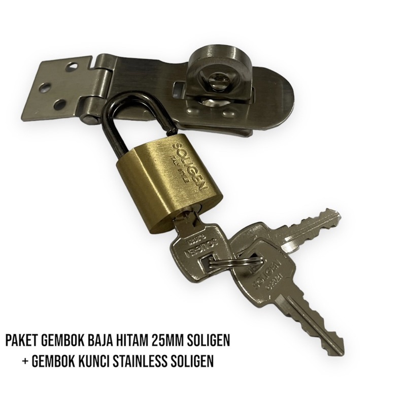Jual Paket gembok baja hitam 25mm soligen + overpal kunci stainless ...