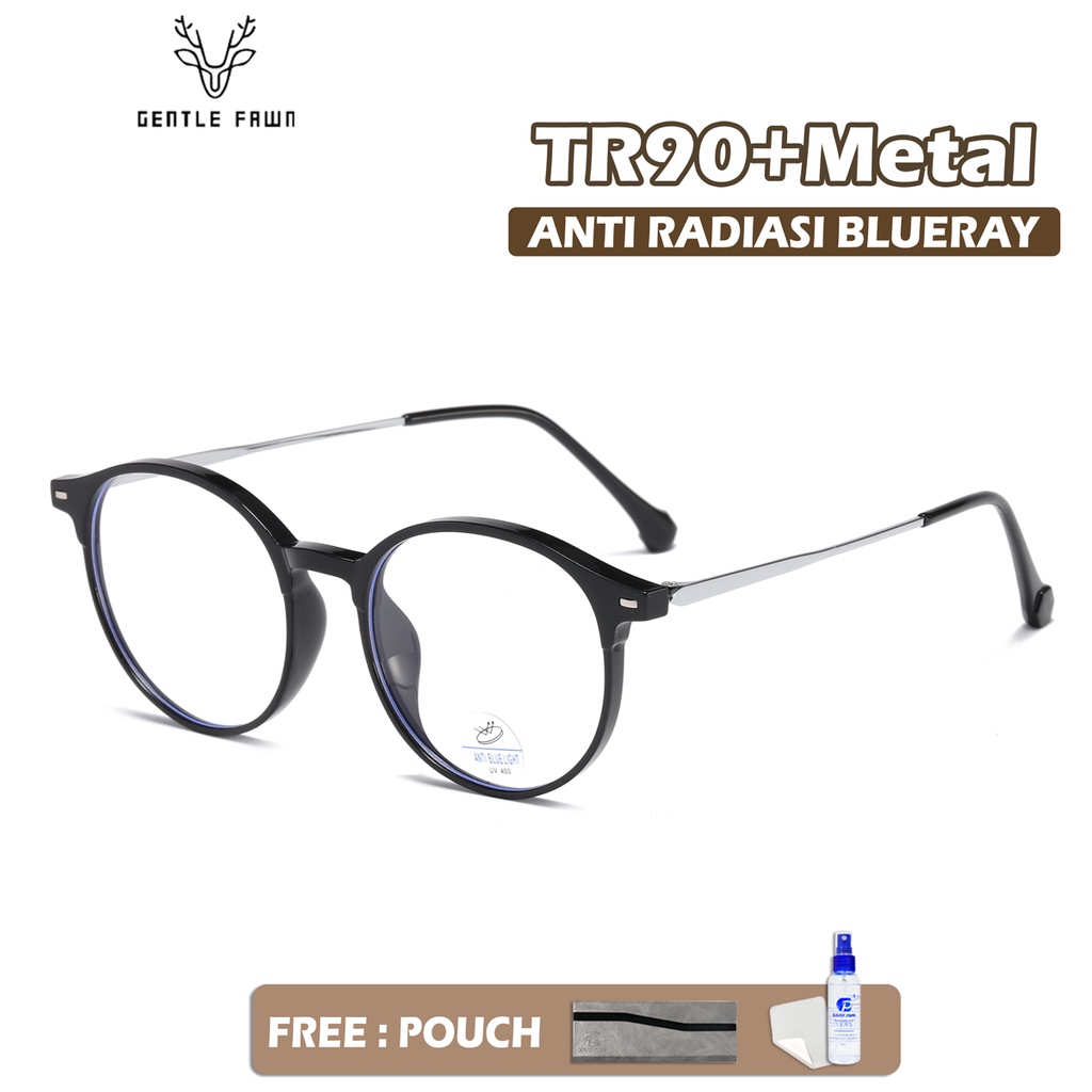 Jual GENTLE FAWN Kacamata Antiradiasi Blueray Style Oval Korean TR90+Metal Bisa Minus Fashion ...