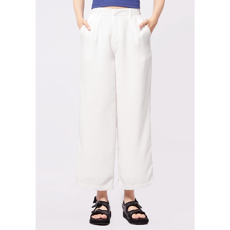Jual Colorbox Woven Loose Pants with Pleats Off White | Shopee Indonesia