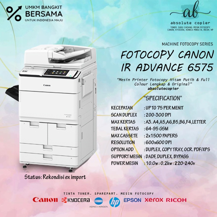Jual MESIN FOTOCOPY CANON IRA ADVANCE 6575 UPGRADE DARI IRA ADVANCE 6555 PRINT COPY SCAN ...