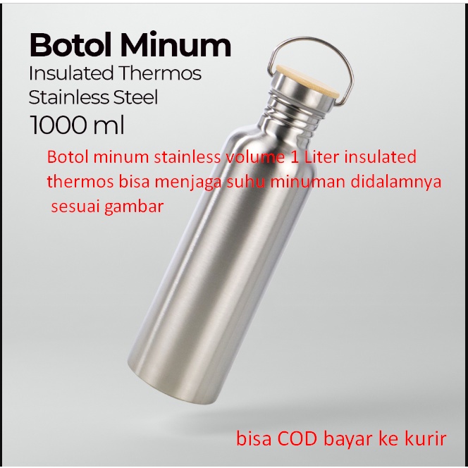 Jual Botol minum stainless volume 1 Liter insulated thermos bisa ...