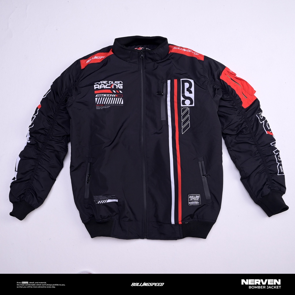 Jual Rollingspeed Nerven Bomber Jacket Black - Jaket Motor Bomber Hitam ...