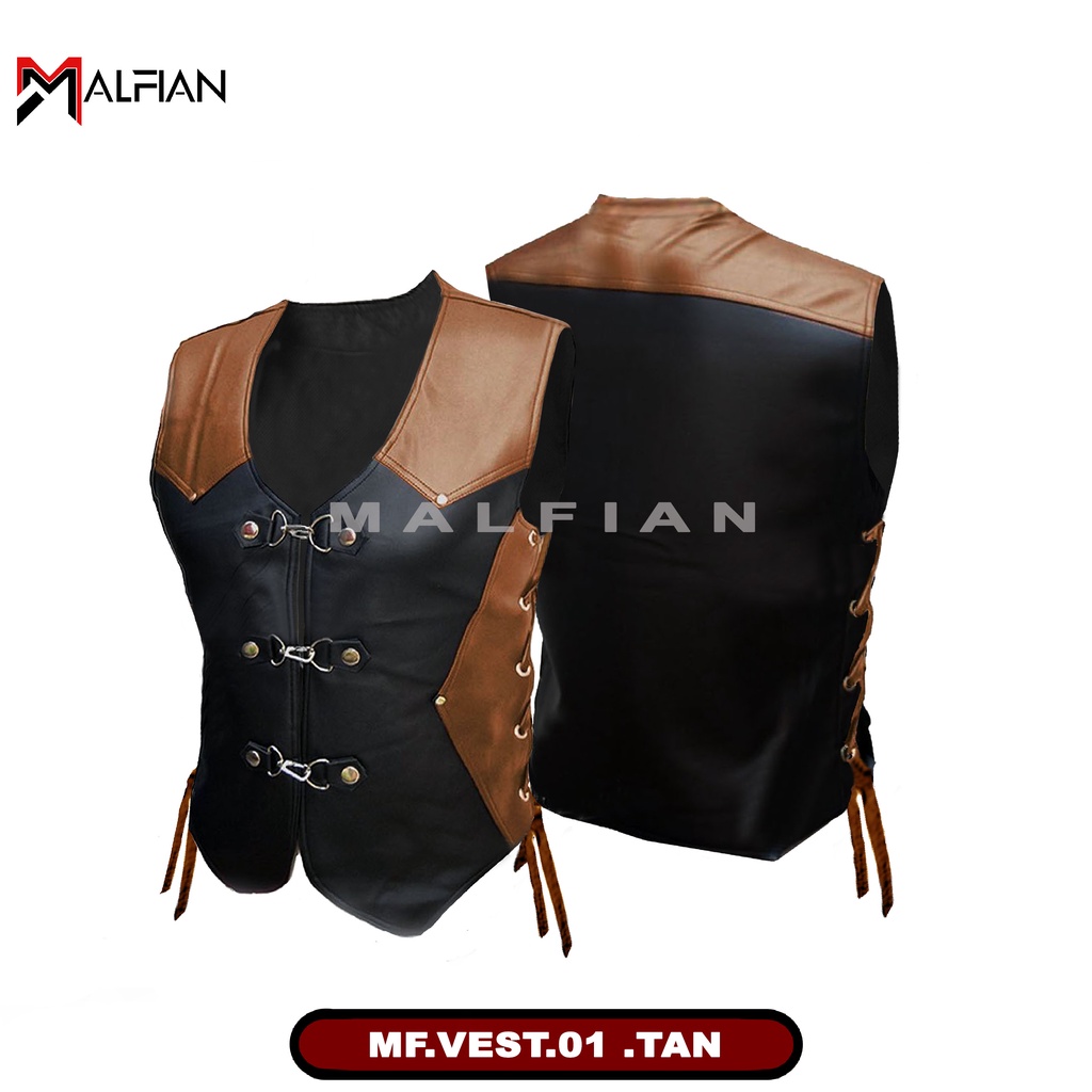Jual Rompi Vest Pria Kulit Sintetis Bikers Rompi Kulit Pria MF.VEST.01 ...