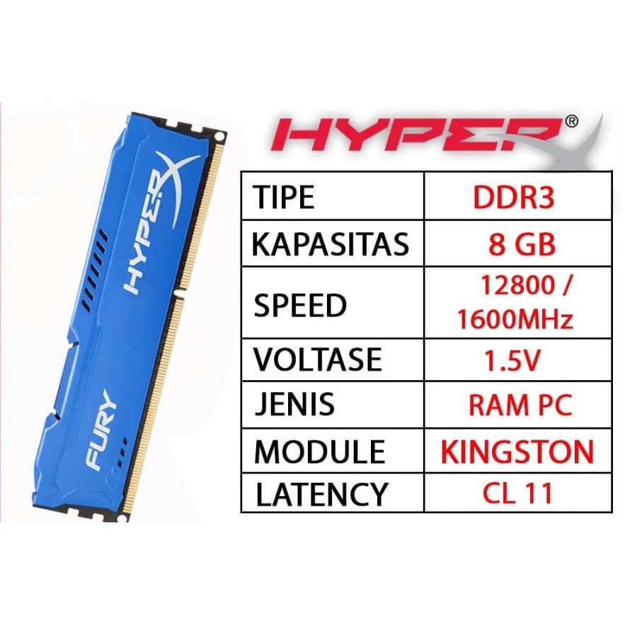 Jual RAM KINGSTON HYPERX FURY GAMING DDR3 4GB | Shopee Indonesia