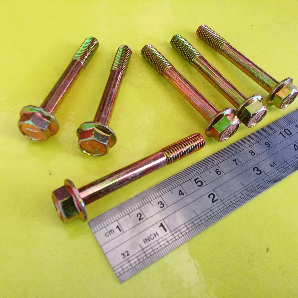 Jual FLANGE BOLT KUNING M8 X 60 / BAUT 12 KUNCI 12 / BAUT TOPI M8 X 60 KUNING / FLANGE BOLT ...