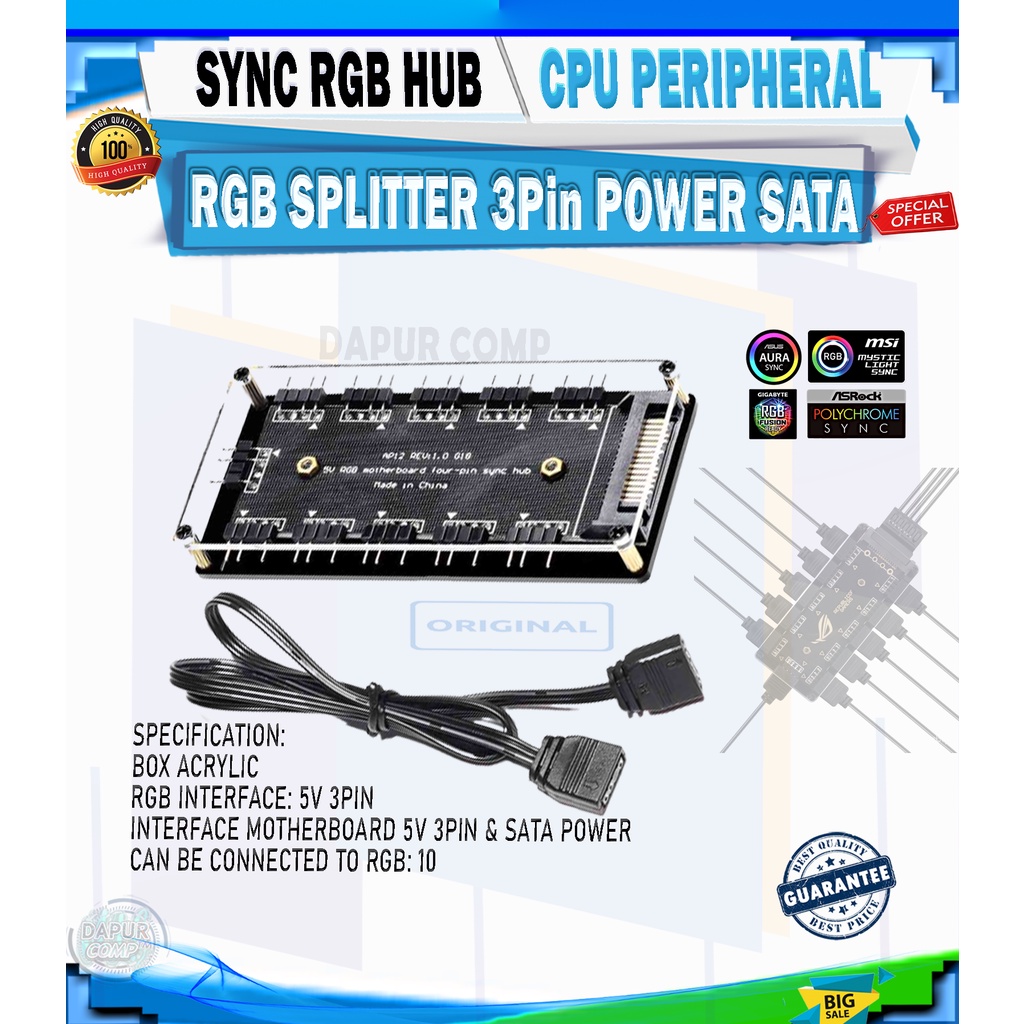 Jual RGB 4PIN HUB SPLITTER POWER SATA 3PIN MOTHERBOARD | Shopee Indonesia