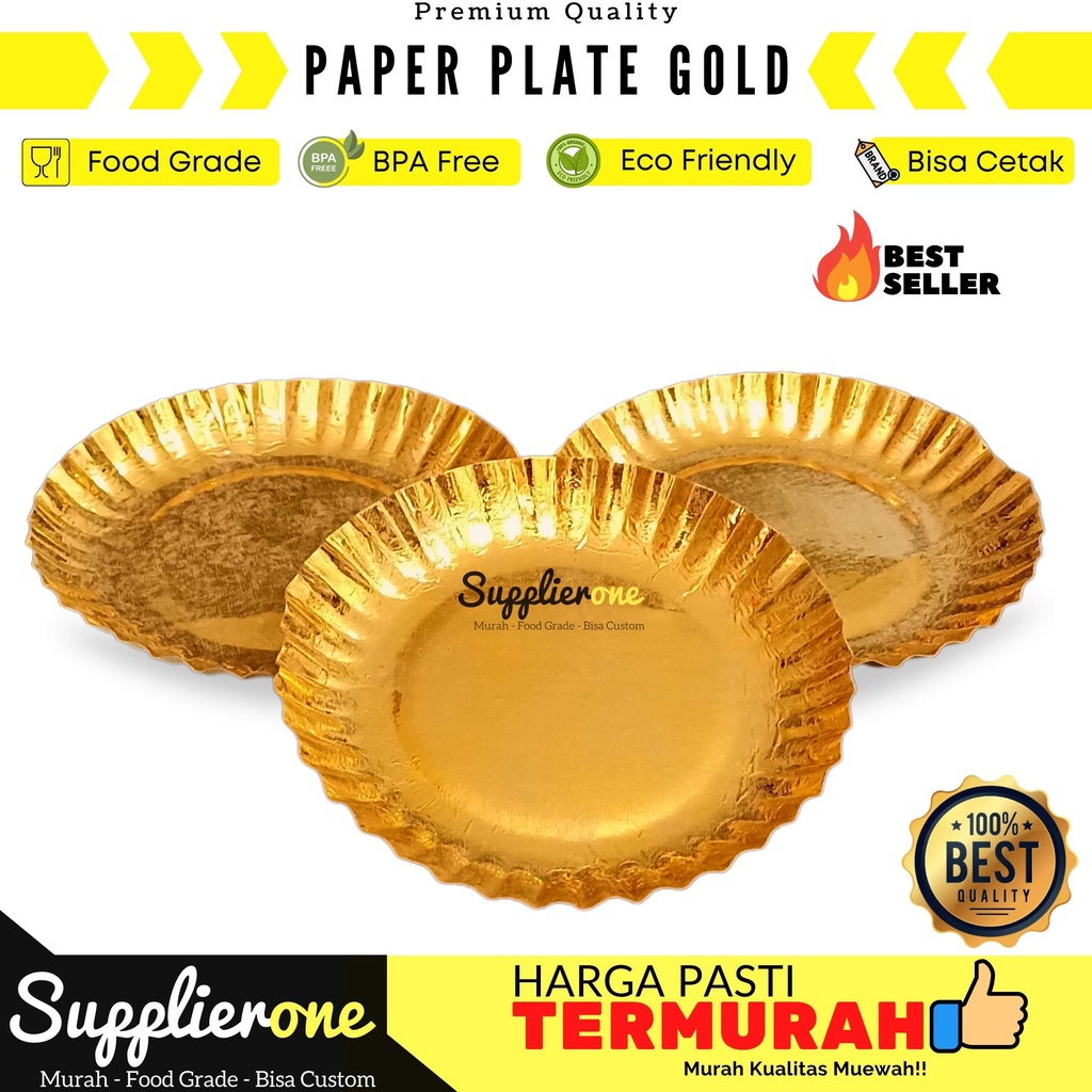 Jual Piring Emas / Paper Plate Gold / Piring Kue tart / Piring Kue Ulang Tahun / Piring Kertas ...