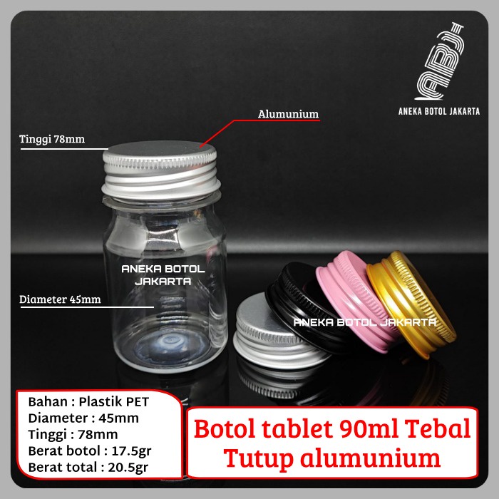 Jual Botol tablet 90 ml bulat tutup alumunium / Botol kapsul 90 ml ...