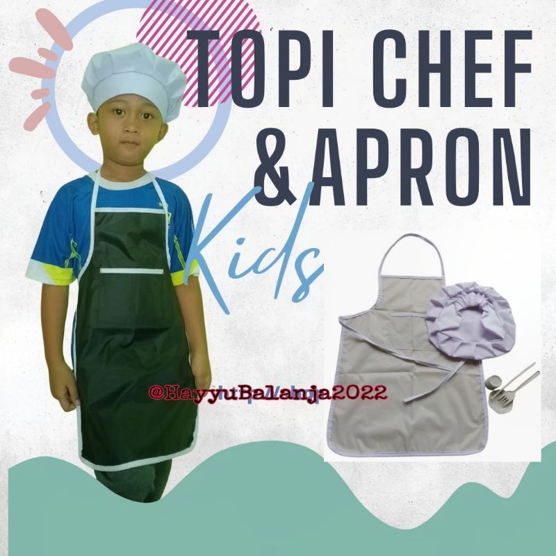 Jual APRON ANAK CELEMEK MASAK Set TOPI KOKI CHEFF ANAK UNTUK USIA 4 ...