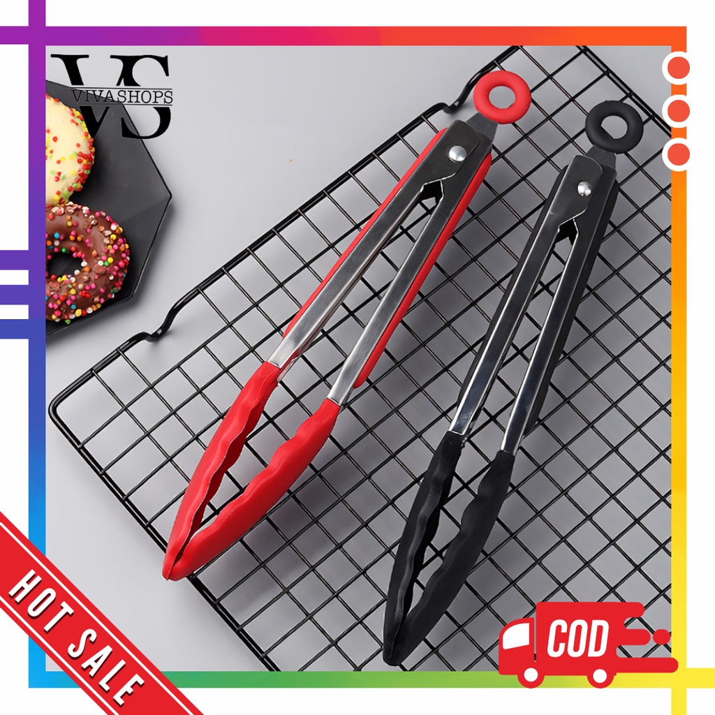 Jual Tongs Food Stainless Silikon / Pencapit Kue Dan Gorengan Tahan ...