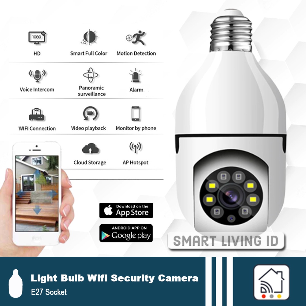 Jual Smart IP Camera Kamera CCTV WIFI Indoor Outdoor Socket E27 Auto ...