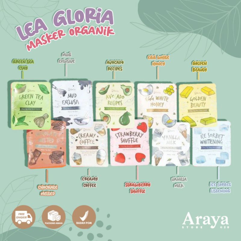 Jual (BELI 5, GRATIS SPATULA)[BISA DROPSHIPER RESI] BPOM 20GRAM MASKER ORGANIK BY LEA GLORIA 100 ...