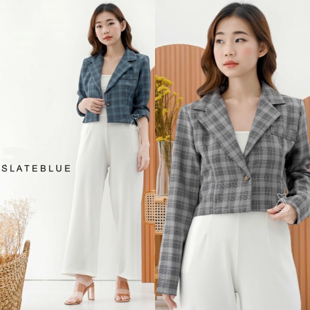 Jual FRAIRE - UI Blazer Basic Outer Crop Wanita Korean Style Lengan ...