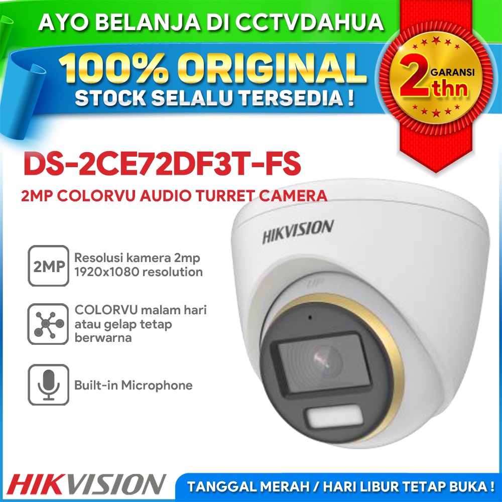 Jual HIKVISION DS-2CE72DF3T-FS 2MP COLORVU AUDIO FIXED TURRET CAMERA BUILT IN MIC GARANSI 2TH ...