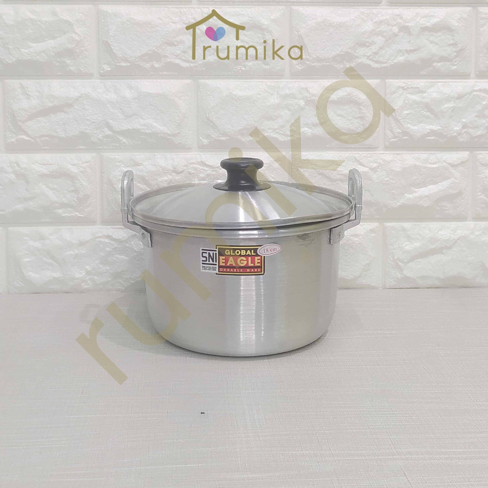 Jual Panci Alumunium + Tutup / Panci Sayur Kuah / Panci Air Tutup Luar Global Eagle - 16 CM / 18 ...
