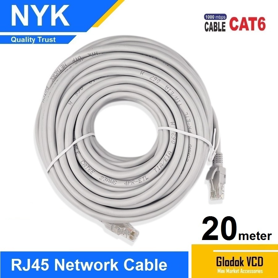 Jual NYK Kabel Lan UTP Cat6E 20m Internet Ethernet Cable | Shopee Indonesia