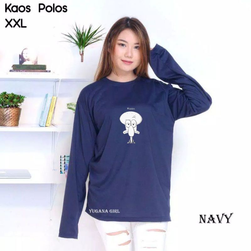 Jual Kaos Lengan Panjang Wanita Motif HAPPY / Atasan Kaos Panjang Cewek Size M L XL XXL Baju ...